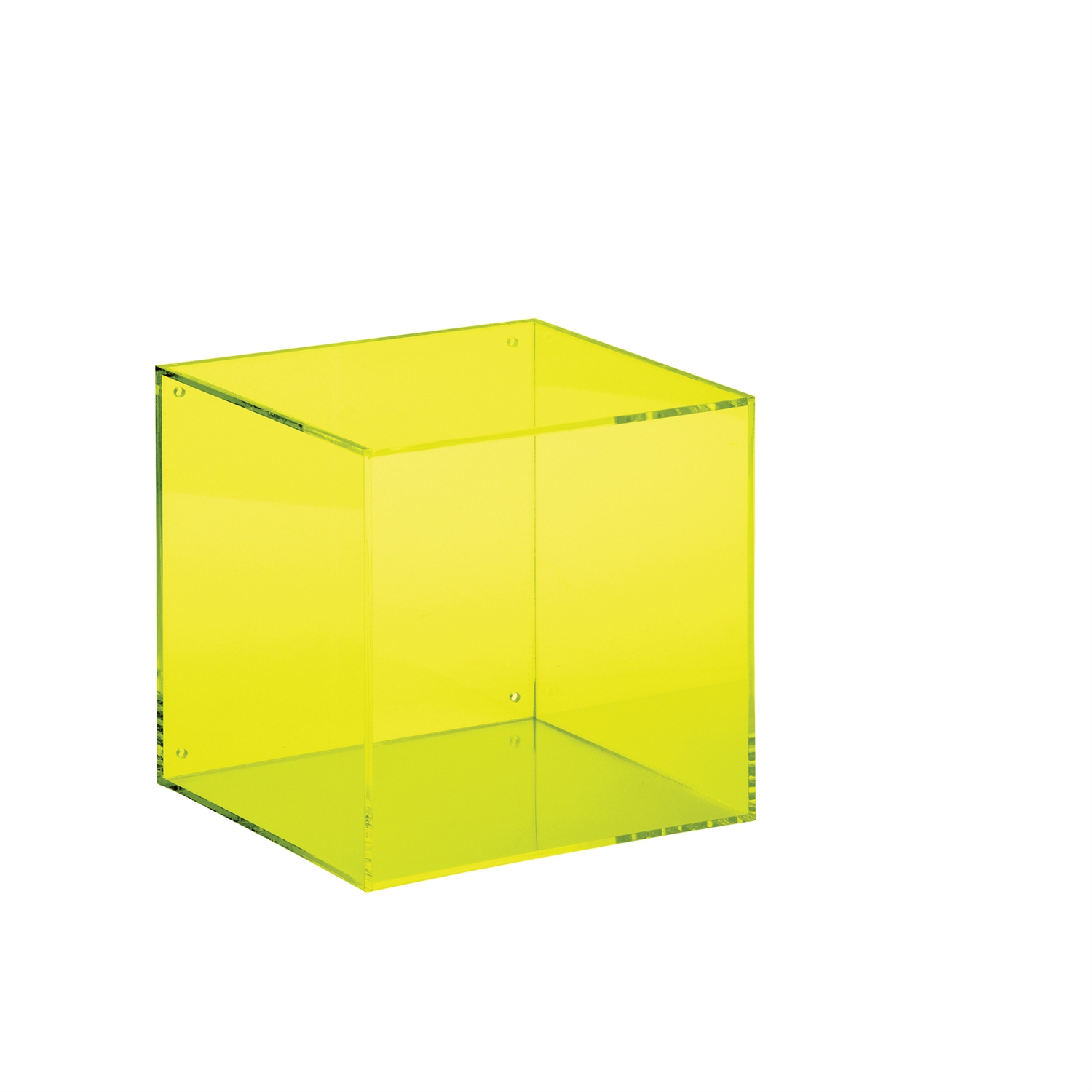 Yellow acrylic square box for hanging on the wall.