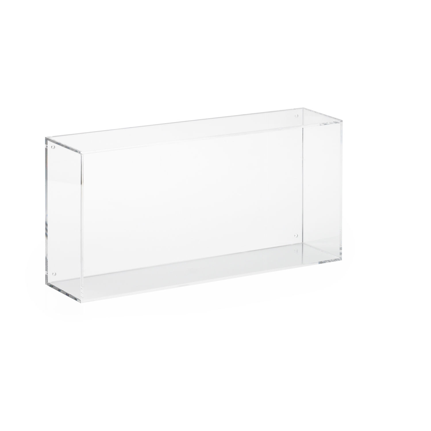 Clear acrylic oblong box for hanging on the wall.