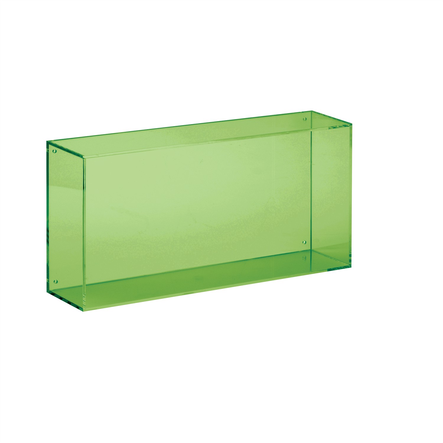 Green acrylic oblong box for hanging on the wall.