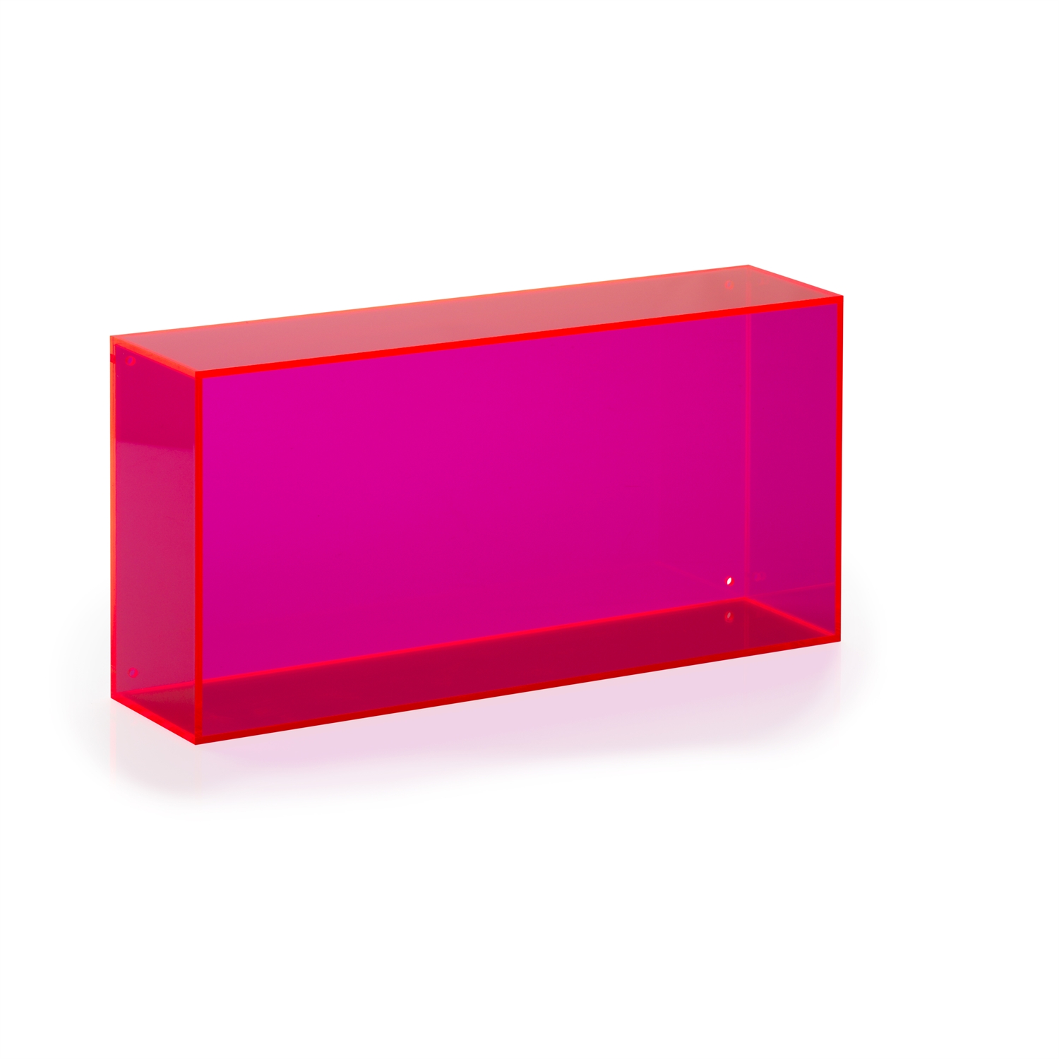 Pink acrylic oblong box for hanging on the wall.